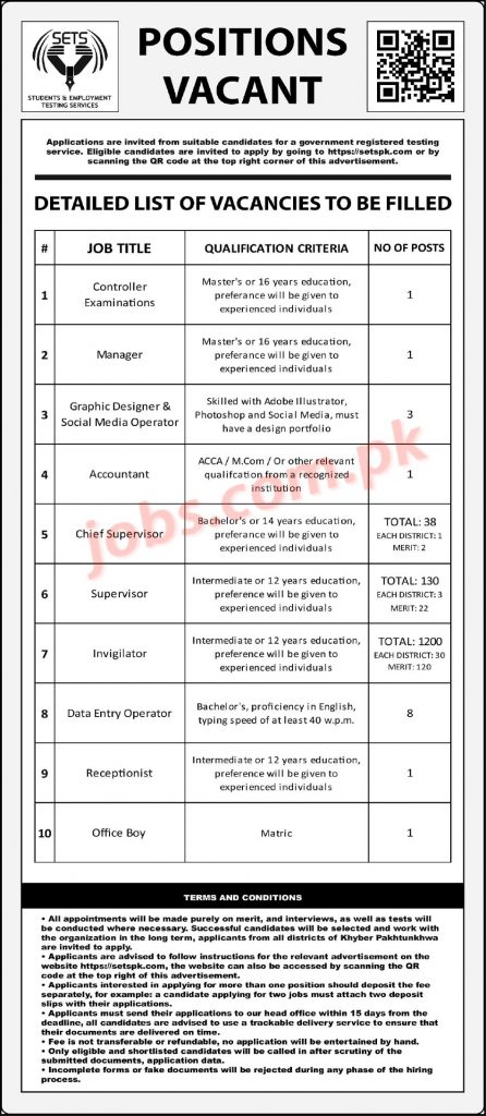 Student & Employment Testing Services (SETS) Jobs 2020 for 1384 ...