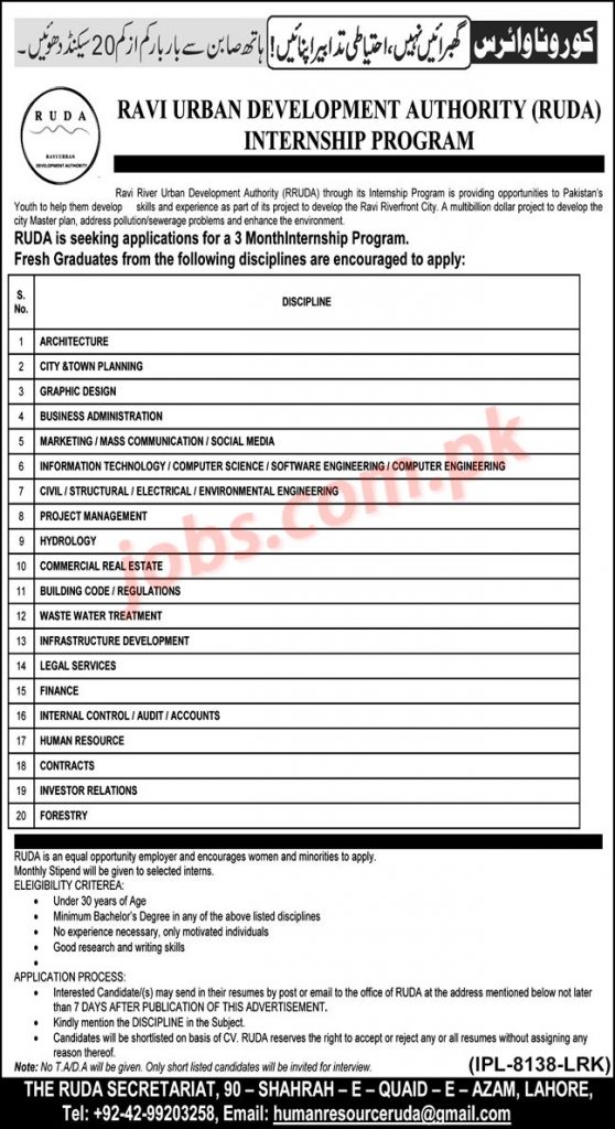 Ravi Urban Development Authority (RUDA) Internship Program 2020/21 on ...