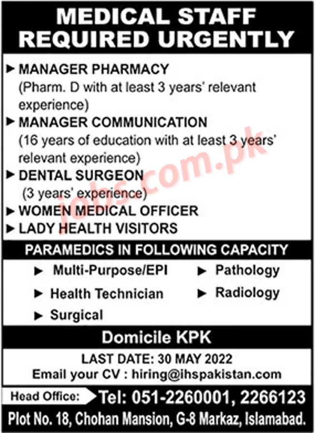 IHS Islamabad Jobs 2022 for Manager Pharmacy, Manager Communication ...